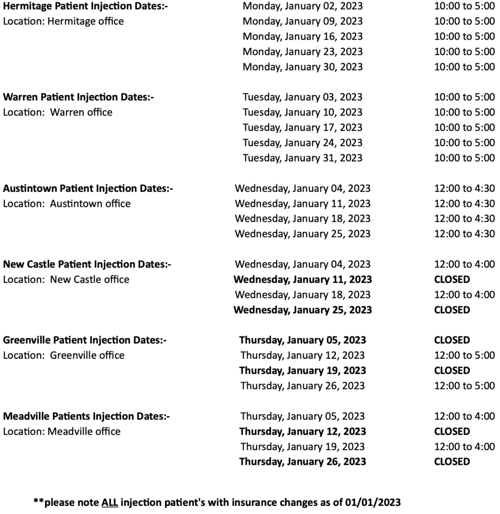 Injection Schedule Jan 23 - Francisco J. Cano, M.D.
